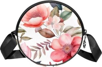 Generic Sac &agrave; bandouli&egrave;re rond pour femme, motif fleurs et feuilles, sac &agrave; dos avec fermeture &eacute;clair, bretelles r&eacute;glables, sac &agrave; main rond d&eacute;contract&eacute; pour fe