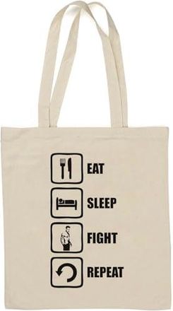 Generic Eat Sleep Fight Repeat 2 Sac fourre-tout en coton naturel Blanc