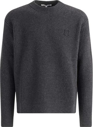 Maison Kitsun&eacute; Pull en Laine &agrave; T&ecirc;te de Renard C&ocirc;tel&eacute; - Homme - Pulls - Gris - Taille: M
