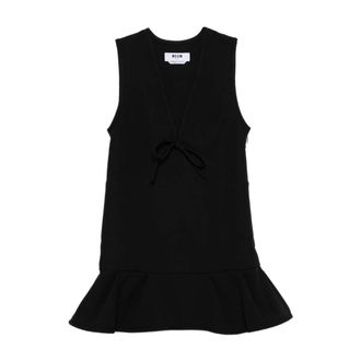 Msgm Schwarzes V-Ausschnitt R&uuml;schen Saum Kleid - - Dresses - Damen - Schwarzk - M