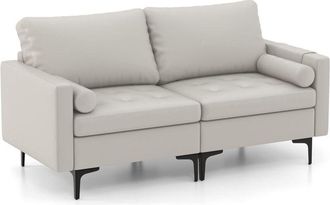Costway Costway - Canap&eacute; 2 Places, Canap&eacute; Droit avec Sac de Porte-Revue Lat&eacute;ral, Coussins et Oreiller Cylindrique Inclus, Canap&eacute; Moderne pour Salon, Chambre