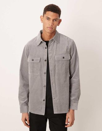 Mango Hemdjacke aus 100% Baumwollcord in Hellgrau