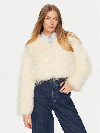 Eleh Pelzmantel E00203 Écru Regular Fit