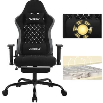 Woltu Chaise Gaming, Chaise Bureau Massante, Fauteuil Ergonomique avec Coussin Lombaire Massant, Siège Large à Ressorts, Appui-tête, Repose-Pieds, Tissu Tec