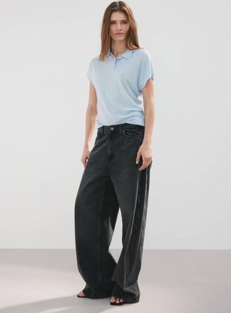 Mango Pull-over col polo bleu ciel - Femme - XS - MANGO