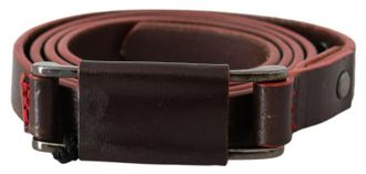 Costume National Womens Brown Leather Double Rustic Silver Buckle Belt
