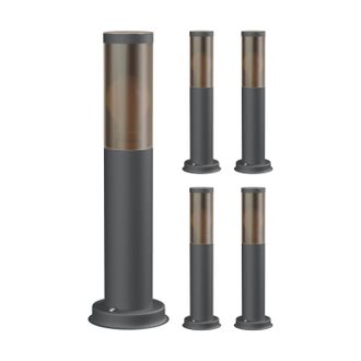 LEDs Com 5 St&uuml;ck Pollerleuchte PORU anthrazit f&uuml;r au&szlig;en, Rauchoptik, inkl. E27 Lampe, Energieeffizienzklasse A, gefrostet (warmwei&szlig;, 4W, 935lm)