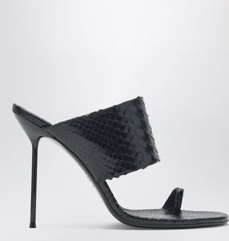 PARIS TEXAS Lidia python-effect black leather thong mule