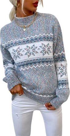 Generic Pull en tricot &agrave; manches longues pour femme - Chaud - Col rond - Coupe ample, gris, XXL