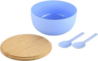 KESPER Salatschüssel-Set, inkl. Salatbesteck, Material: Kunststoff (PP), Bambus, Maße: D 24 x H 13 cm, Farbe: Blau, Braun - 58472