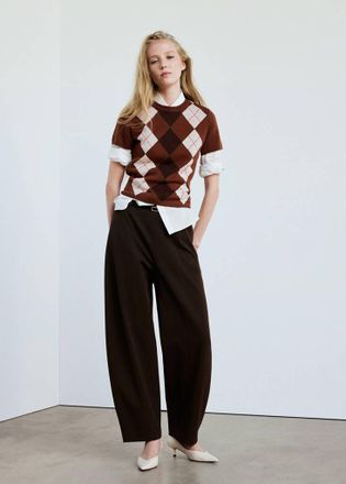 Mango Pantalon ballon ceinture &agrave; boucle marron - Femme - 34 - MANGO
