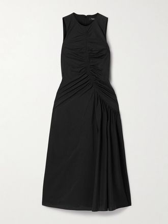 Theory Midikleid Aus Satin Aus Einer Baumwollmischung Mit Raffung - Schwarz