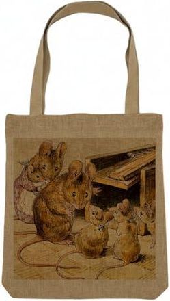 Fabulous Sac Shopping Tote Bag Aspect Lin - Famille Souris et le Piege Illustration Enfant Beatrice Potter - Sac de Courses Toile Epaisse 360g Beige Naturel Ca