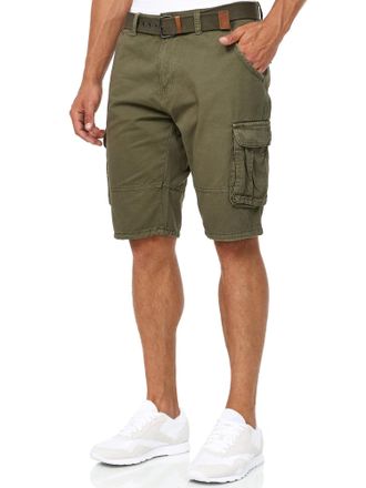 Indicode Herren Monroe Cargo Cargo-Shorts inkl. G&uuml;rtel | Bermuda M&auml;nner Sommerhose aus Baumwolle Army, 3XL