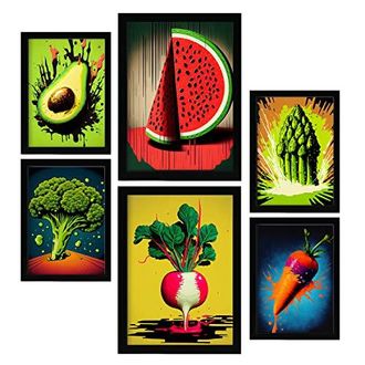 Nacnic R&eacute;gime &eacute;quilibr&eacute; Affiches. Illustrations en Couleur de Fruits, L&eacute;gumes et Aliments sains dans un Style dart Urbain. Design dint&eacute;rieur et d&eacute;coration. A