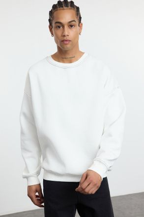 Trendyol MAN Herren Ecru Einfarbig Lang Oversize Sweatshirts