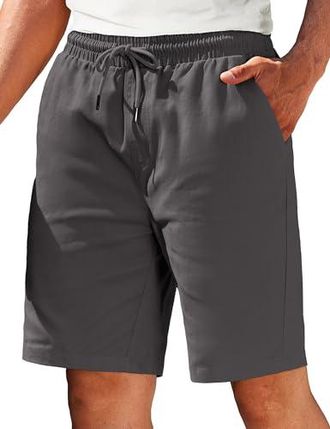 Coofandy Mens Shorts Short Décontracté en Coton avec Taille Elastique à Cordon de Roulage Short en Coton avec Poches Shorts dEté Shorts Lounge Gris Foncé M