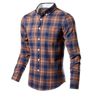 Generic Hauts d&eacute;t&eacute; pour hommes, chemises &agrave; manches longues, col &agrave; revers, chemise &agrave; carreaux, chemise l&eacute;g&egrave;rement ajust&eacute;e, chemise &agrave; carreaux vintage, conforta