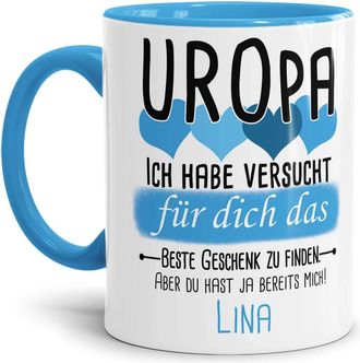 Tassendruck Geschenk Tasse mit Spruch PERSONALISIERT - Bestes Geschenk f&uuml;r Uropa von Urenkel - Kaffee-Tasse/Geschenkidee Geburtstag Vatertag/Vatertagsgeschenk - I