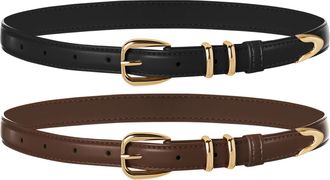 Belle Poque Damen 2er Pack Ledergürtel Klassische Mode Goldschnalle Taille Gürtel für Hosen Kleider