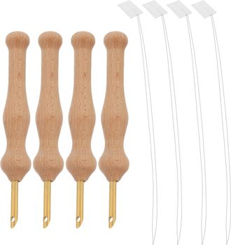 TOPBATHY 4 St&uuml;ck Punch Needle mit Holzgriff Inklusive Nadelhalter und Einf&auml;dler Vielseitiges Sticknadel und Handarbeitswerkzeug f&uuml;r Selbstgemacht Kreuzstich un
