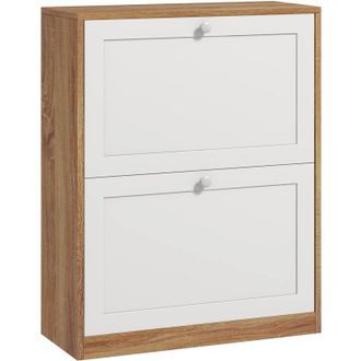 HOMCOM Meuble &agrave; chaussures - HOMCOM - 12 paires - 2 tiroirs rabattables &eacute;tag&egrave;res r&eacute;glables - panneau de particules - 60x24,5x75,5cm - blanc