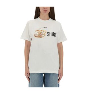 Moschino Femme, Tops, Blanc, Taille: 38 FR T-shirt en coton &agrave; col rond