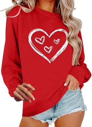 Generic Sweat-shirt graphique en forme de coeur pour femme - Manches longues - Coupe d&eacute;contract&eacute;e - Pull amusant - Festival rouge - Pull &agrave; manches longues, ro