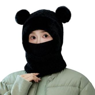 Generic Bonnet dhiver 3 en 1 avec &eacute;charpe et masque, coupe-vent et chaud, Noir, M