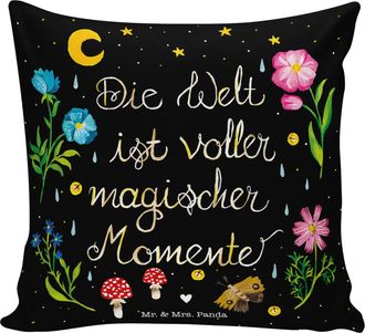 Mr. & Mrs. Panda Kissen Magische Welt - Geschenk, Zierkissen, Sommer Deko, Spruch positiv, Sofakissen, schwarz, Nacht, Kissenh&uuml;lle 40x40, sitzkissen