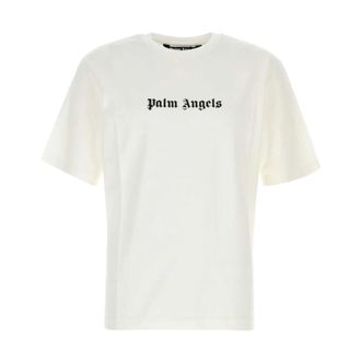 Palm Angels Homme, Tops, Blanc, Taille: XL T-shirt à Col Rond et Imprimé Logo