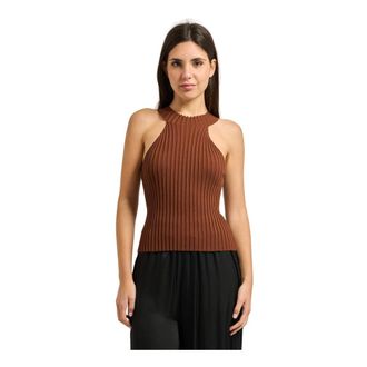 Manila Grace Femme, Tops, Brun, Taille: 42 FR Halterneck Ribbed Tank