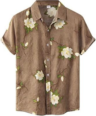 Generic Chemise d&eacute;t&eacute; &agrave; manches courtes pour homme - Chemise hawa&iuml;enne avec imprim&eacute; - Chemise de loisirs avec col rabattu - Chemise de plage avec bouton vers l
