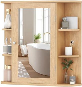 Giantex Armoire Murale Salle de Bain avec Miroir, Meuble WC Suspendu avec Portes-Miroir et &Eacute;tages R&eacute;glables, &Eacute;tag&egrave;re de Rangement en 6 Niveaux,17 x 65 x 64 cm