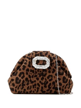 Amina Muaddi mini sac Camelia &agrave; imprim&eacute; l&eacute;opard - Marron