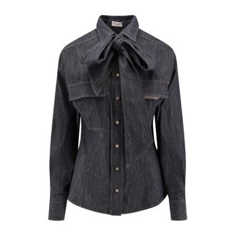 Brunello Cucinelli Klassisches Hemd mit Schleife - - Blouses & Shirts - Damen - Blau - L