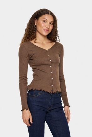 Saint Tropez Strickjacke GruSZ Cardigan mit Lochstickerei und gewelltem Saum