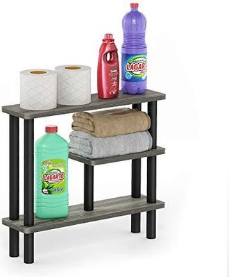 Furinno platzsparendes Lagerregal, holz, Französische Eiche Grau/Schwarz, 14.5 x 53 x 46.61 cm