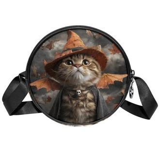 Generic Sac &agrave; bandouli&egrave;re rond rond pour femme, motif chauve-souris magique avec fermeture &eacute;clair, bretelles r&eacute;glables, style d&eacute;contract&eacute;, pour femmes et fill
