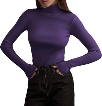 ORANDESIGNE Femme sous-Pull Basique Pull Col Roulé À Manches Longues Hiver Chaud Tricot Thermal Chic Ajusté Col Montant Confortable Basique Pullover Vintage Top H