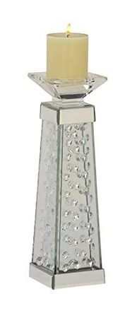 Deco 79 Kerzenhalter aus Glas, 10,2 x 10,2 x 35,6 cm, silberfarben