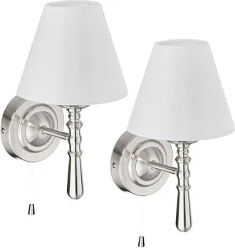Relaxdays Lampe murale, 2 pi&egrave;ces, interrupteur &agrave; tirette, E14, tissu, m&eacute;tal, 28 x 16 x 19 cm, argent/blanc - Relaxdays
