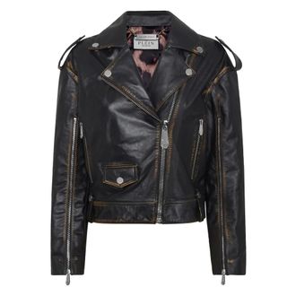 Philipp Plein Femme, Vestes, Noir, Taille: 38 FR Leather Perfecto