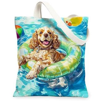 Generic Sac fourre-tout amusant en toile pour faire du shopping, 33 x 38,1 cm, sac &agrave; bandouli&egrave;re r&eacute;utilisable pour femme, peinture danimaux domestiques, d&eacute;cor