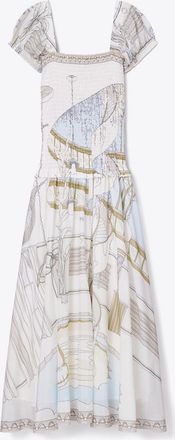 Tory Burch Damen Gesmoktes Kleid mit Print