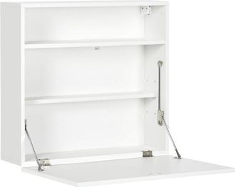 HOMCOM Bureau suspendu bureau mural avec tablette rabattable et 3 compartiments - 64 x 20 x 60 cm - blanc-Blanc