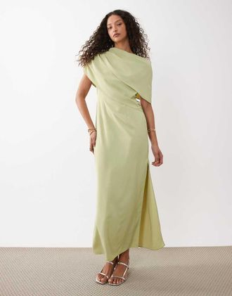 Asos Robe mi-longue pr&egrave;s du corps &agrave; &eacute;paules tombantes - Sauge-Vert