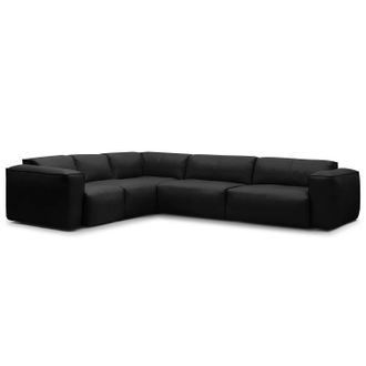 Studio Copenhagen home24 Ecksofa mit Rundecke Schwarz/Schwarz Echtleder Neka 325 x 71 x 260cm Ecke davorstehend links Modern