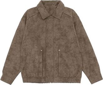 Generic Veste en cuir synth&eacute;tique pour homme, effet tie dye, contrast&eacute;, grandes poches, manteau &agrave; revers d&eacute;contract&eacute; pour lautomne, marron, XXL