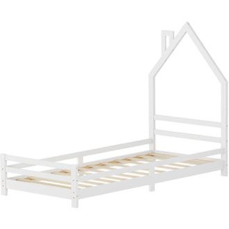 ML Design ML-Design Kinderbett Haus 90x200 cm, Wei&szlig;, Hausbett f&uuml;r Kinder, Holzbett mit Lattenrost, Schornstein Design, Jugendbett aus massivem Kiefernholz
